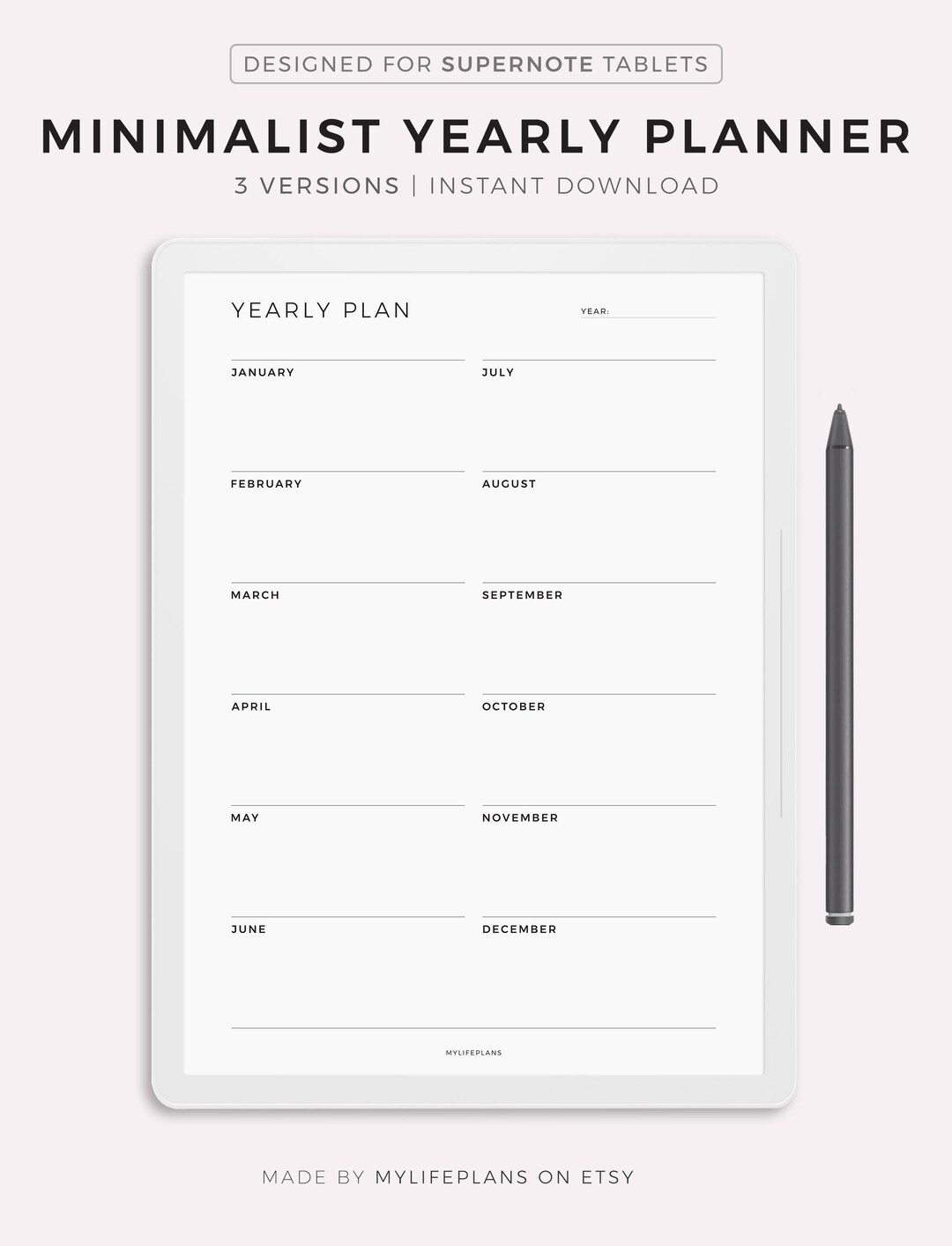 Minimalist Yearly Planner for Supernote A5X2/A5X/A5/A6X2/A6X/A6 ...