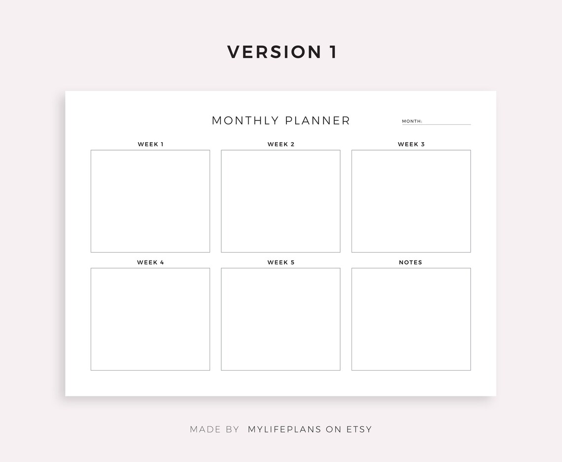 Monthly Planner Printable Landscape Month At a Glance | Etsy