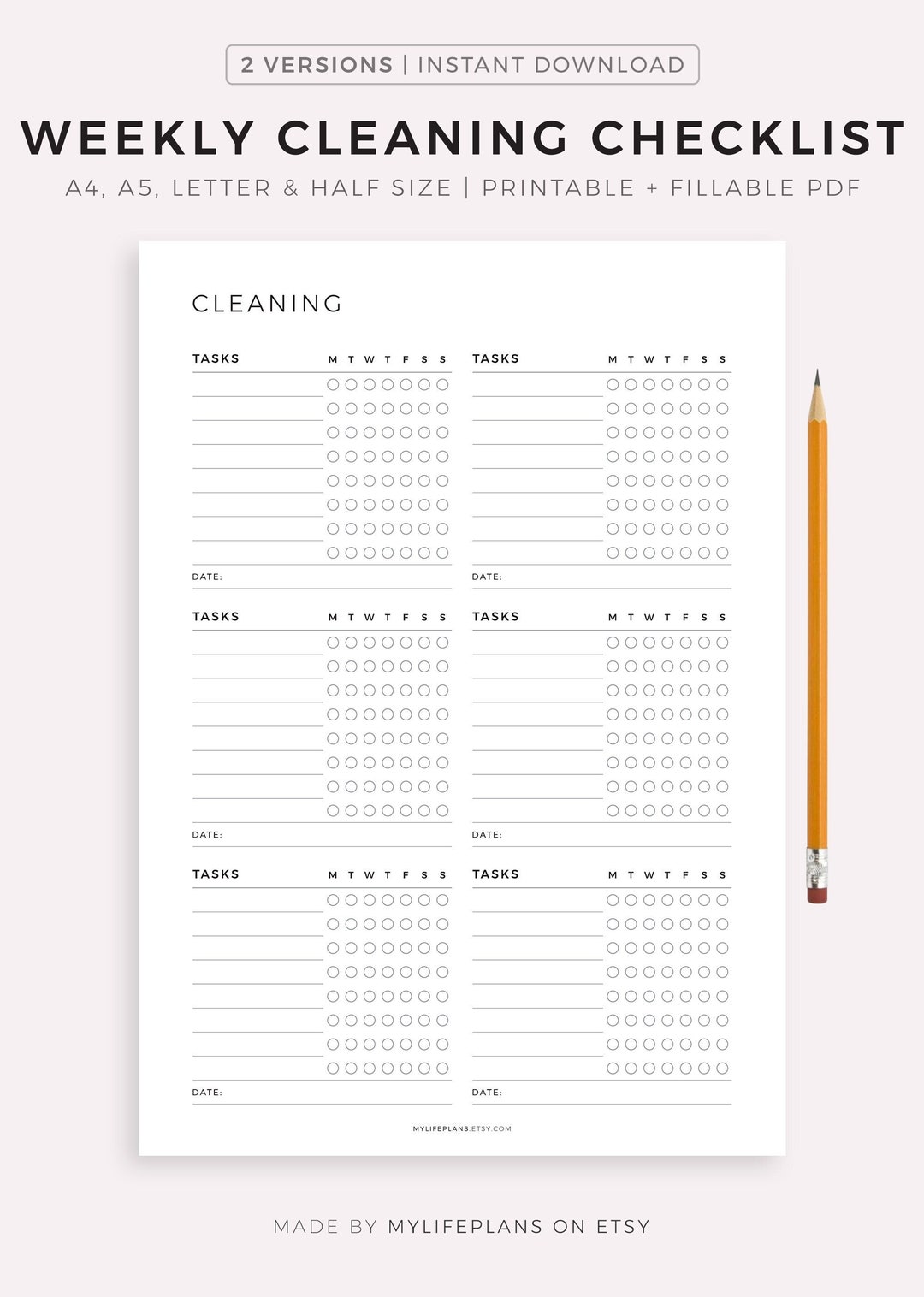 Printable Weekly Cleaning Checklist, Cleaning to Do List, Cleaning ...
