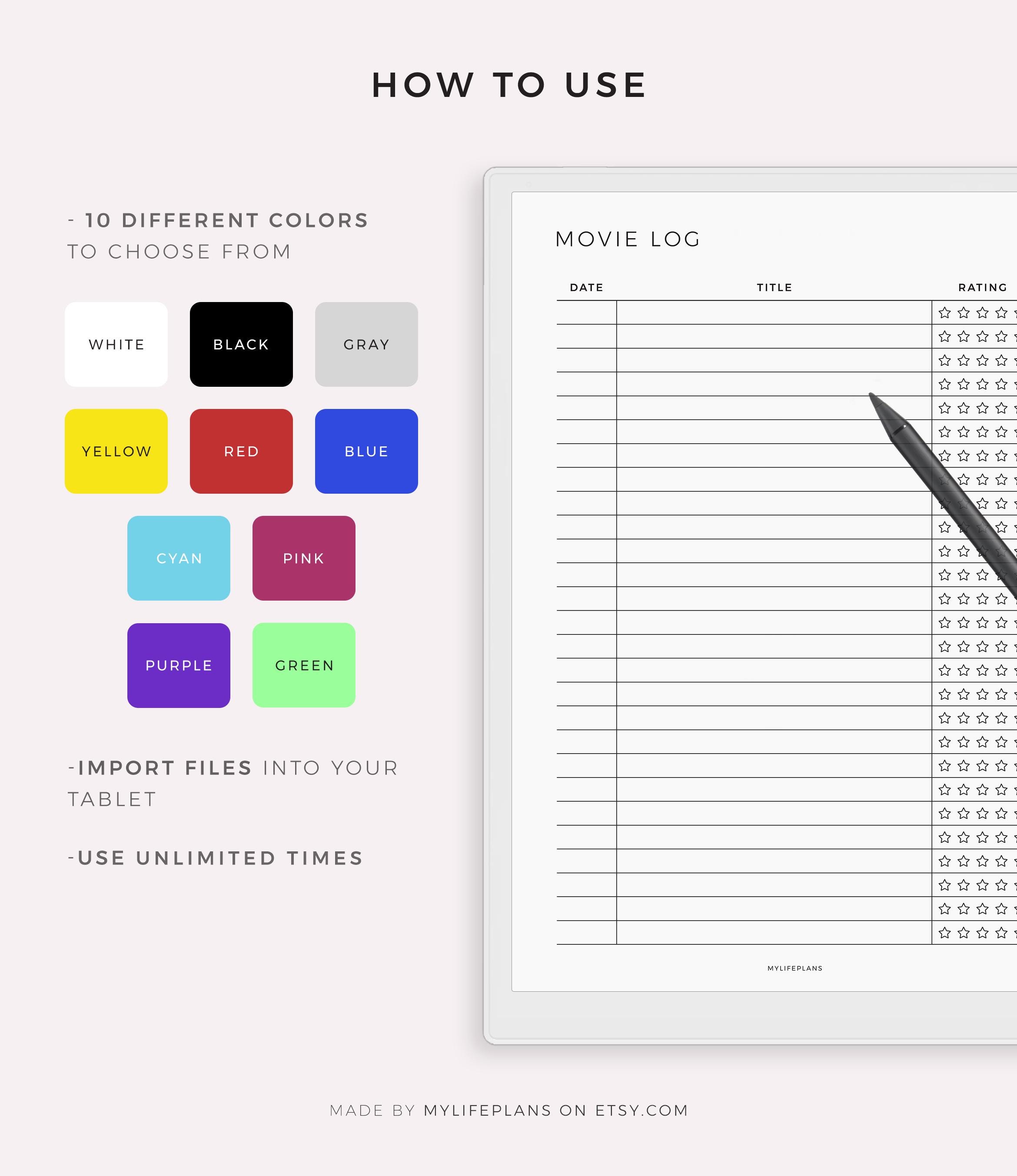 Movie Log Template for Remarkable Paper Pro, Instant Download - Etsy