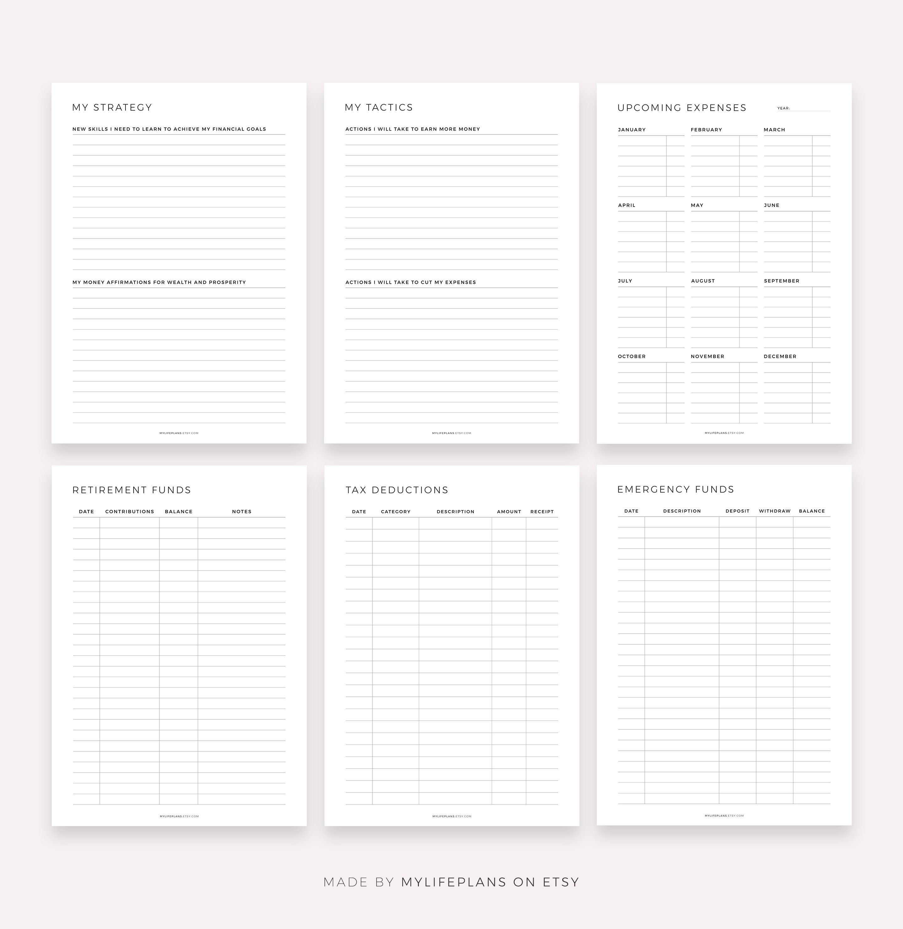 Finance Planners Inserts Bundle Printable, A4/a5/letter/half Letter ...