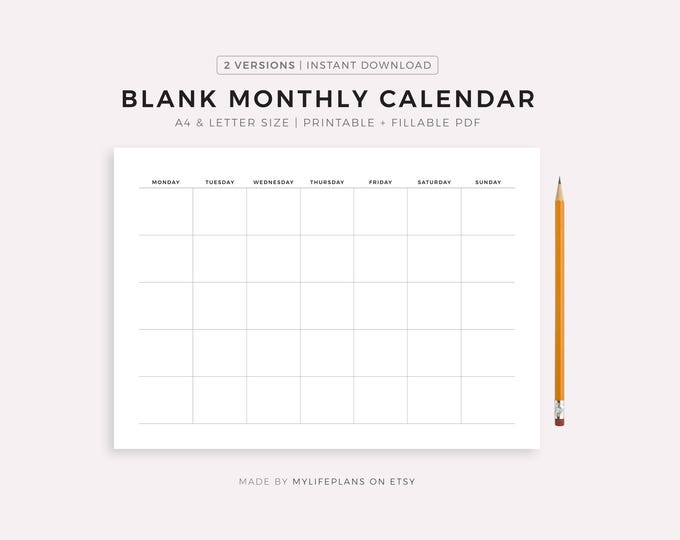 Undated Year Calendar Printable & Fillable, Year at a Glance, Year on ...