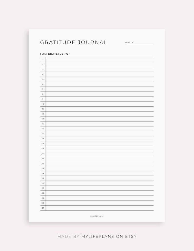 30 Days of Gratitude Template, Daily Gratitude Journal, Gratitude Log ...