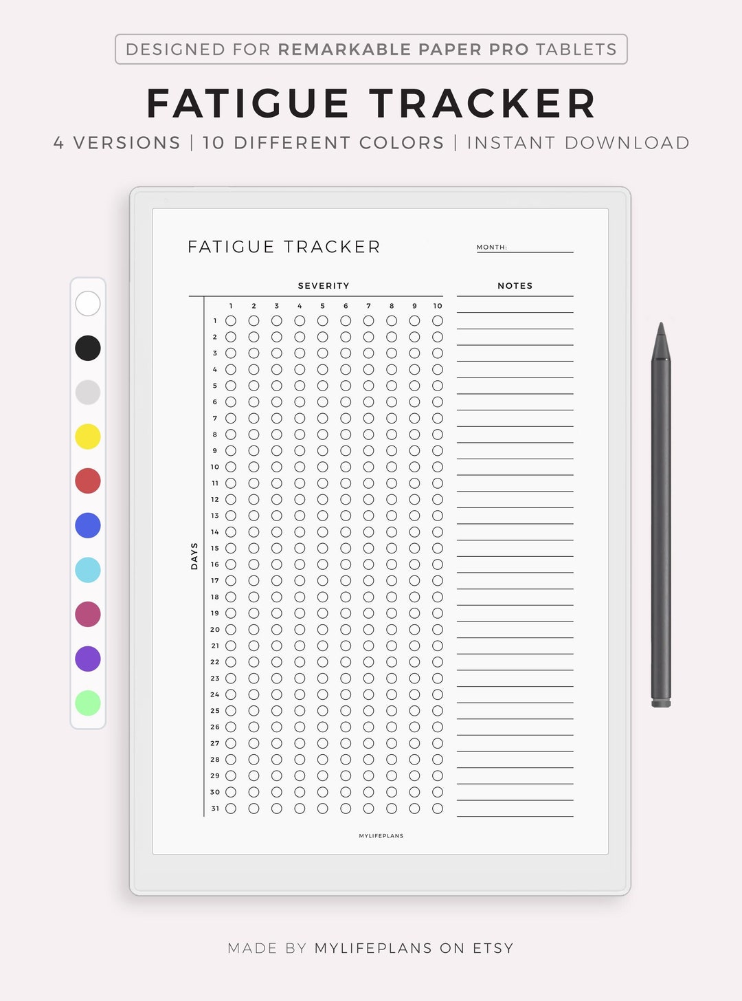 Monthly Fatigue Tracker for Remarkable Paper Pro, Instant Download - Etsy