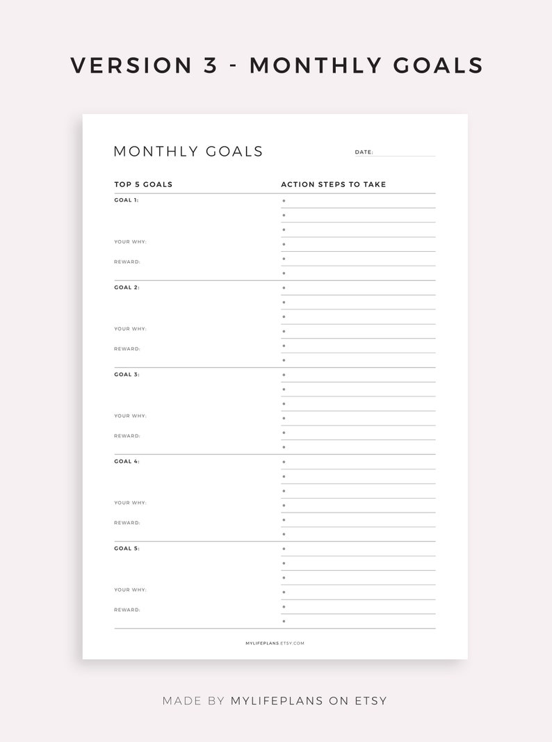 Top 5 Goals - Yearly Goals, Quarterly Goals, Monthly Goals, Weekly ...