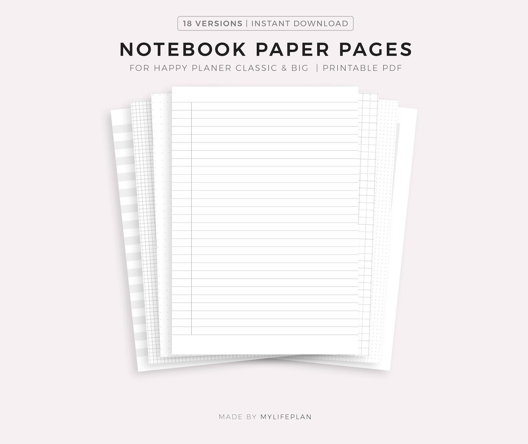 Notebook Paper Pages Printable for Happy Planner Classic & Big, Instant ...