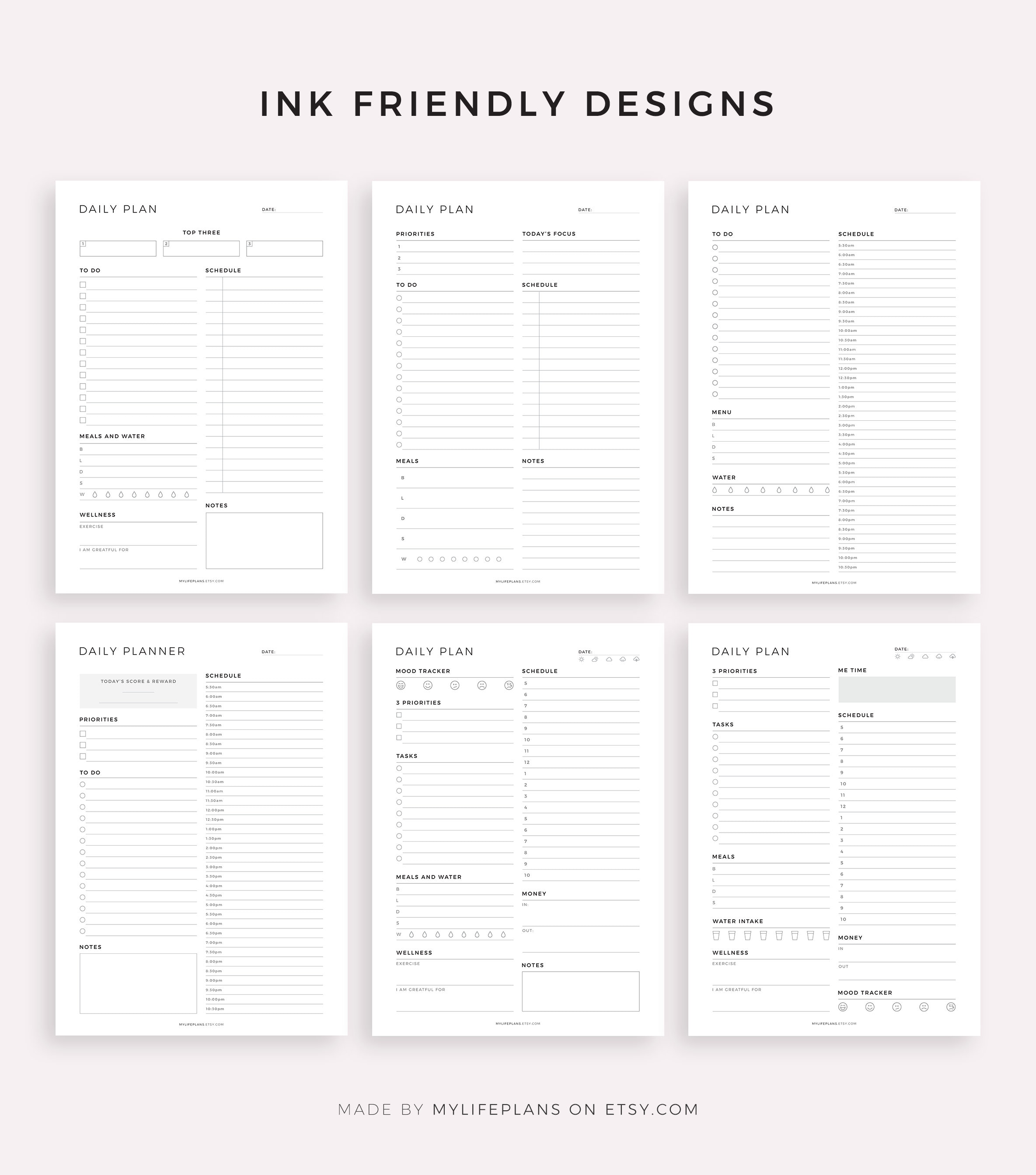 Daily Planner Inserts Bundle Daily Schedule Printable Daily - Etsy