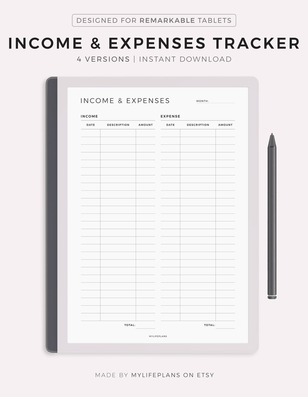 Income & Expense Tracker for Remarkable 2, Instant Download - Etsy