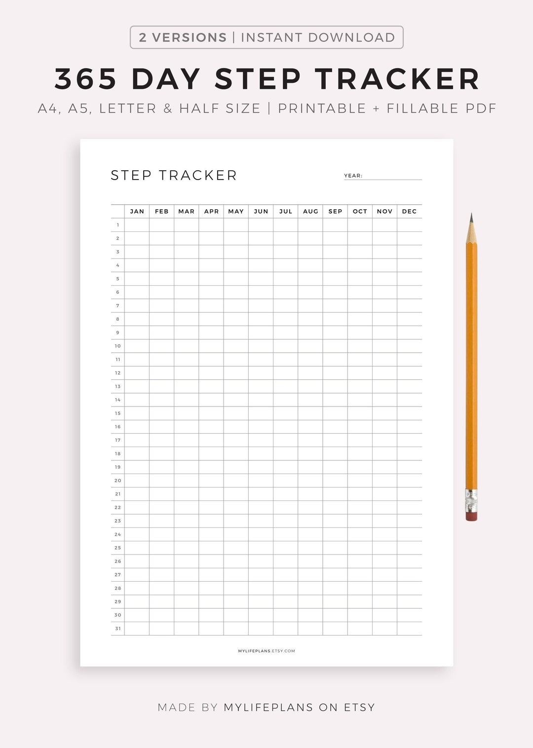 365 Day Step Tracker Printable, Daily Step Record, Exercise Log ...