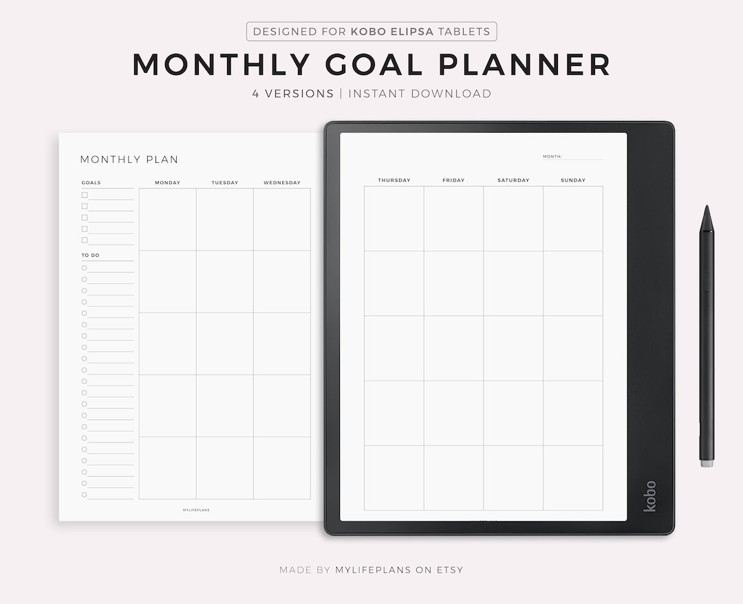 Kobo Elipsa 2E Monthly Goal Planner on Two Pages, Productivity Planner ...