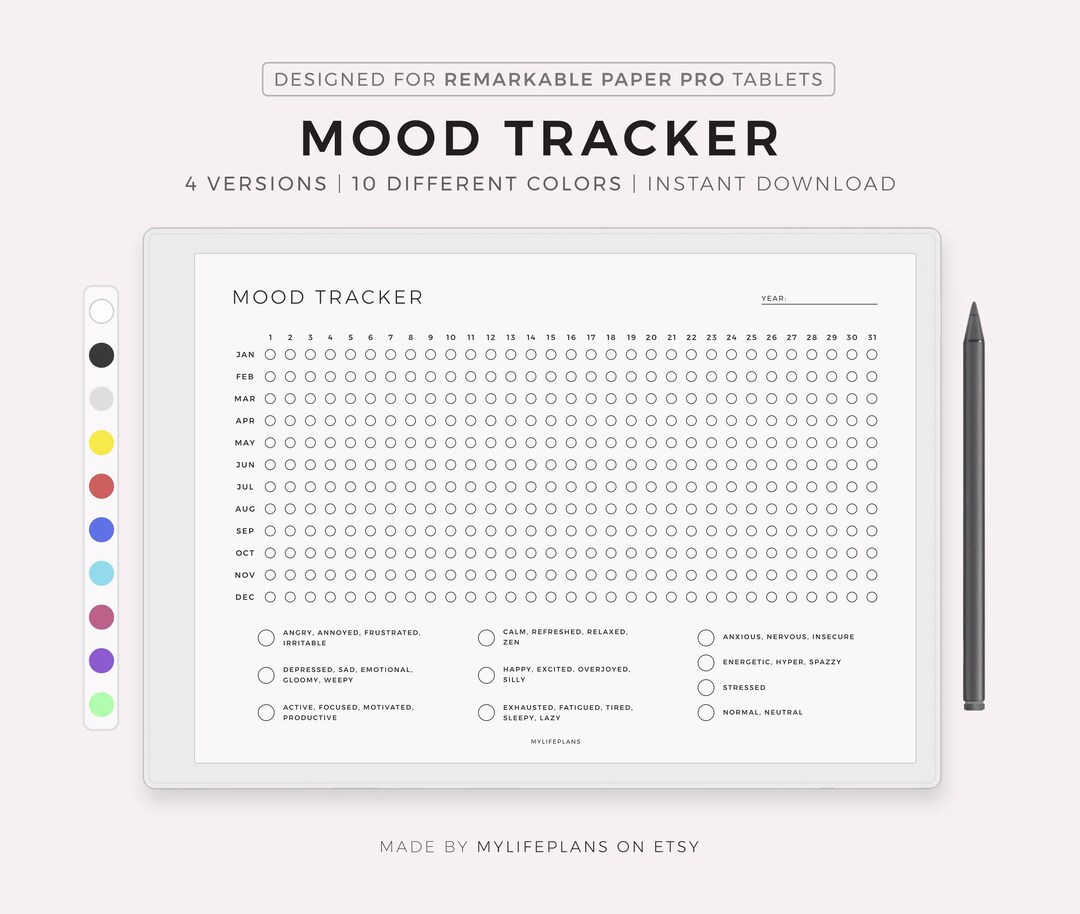 Mood Tracker for Remarkable Paper Pro, Landscape, A Year in Pixels ...