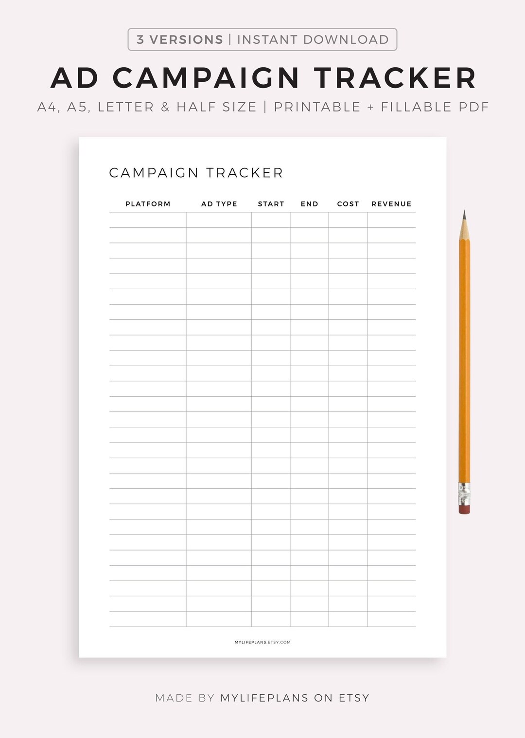 Ad Campaign Tracker Printable, Advertising Tracker Log, Advertising ...