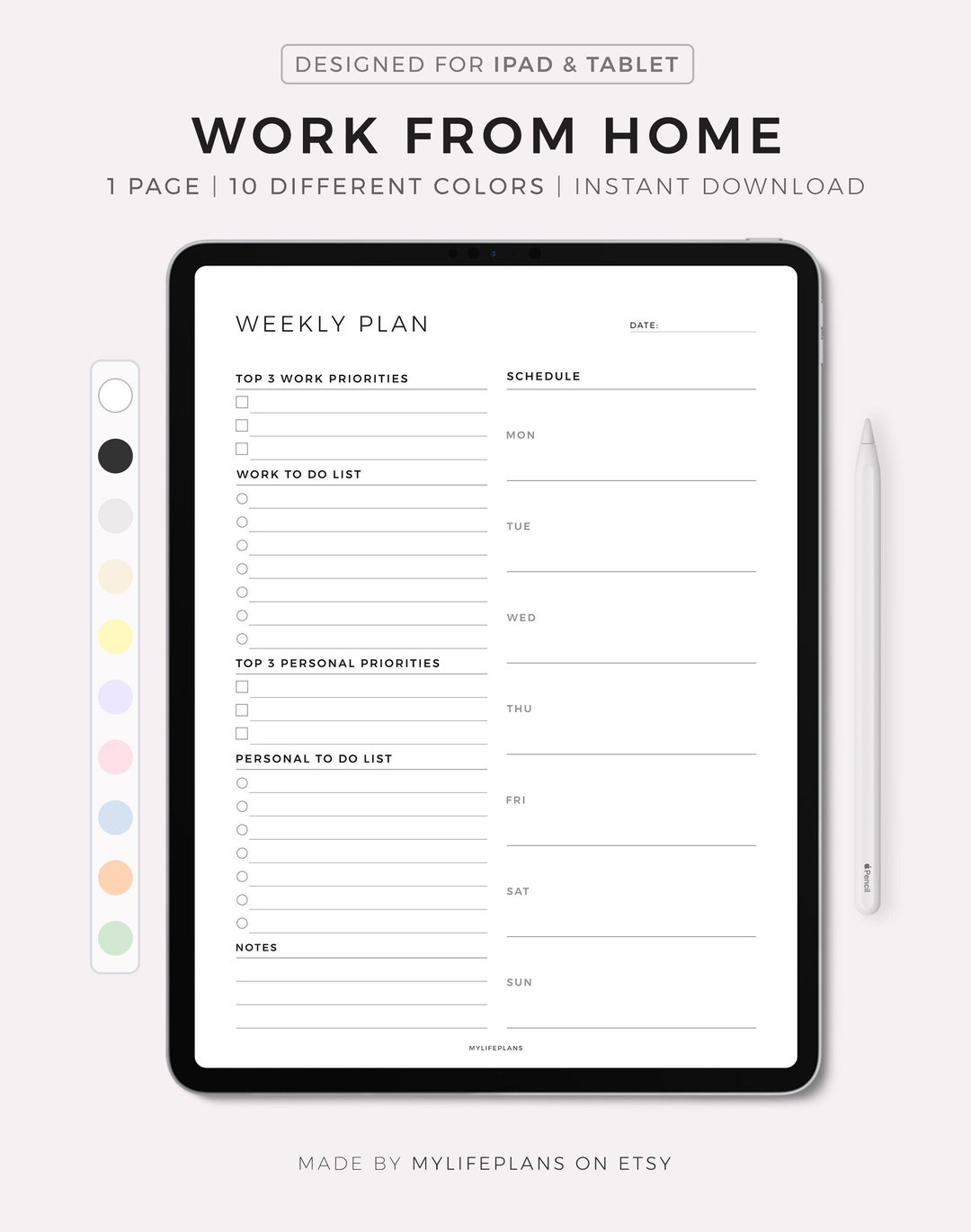 Digital Work From Home Weekly Planner, Weekly to Do List for Work ...