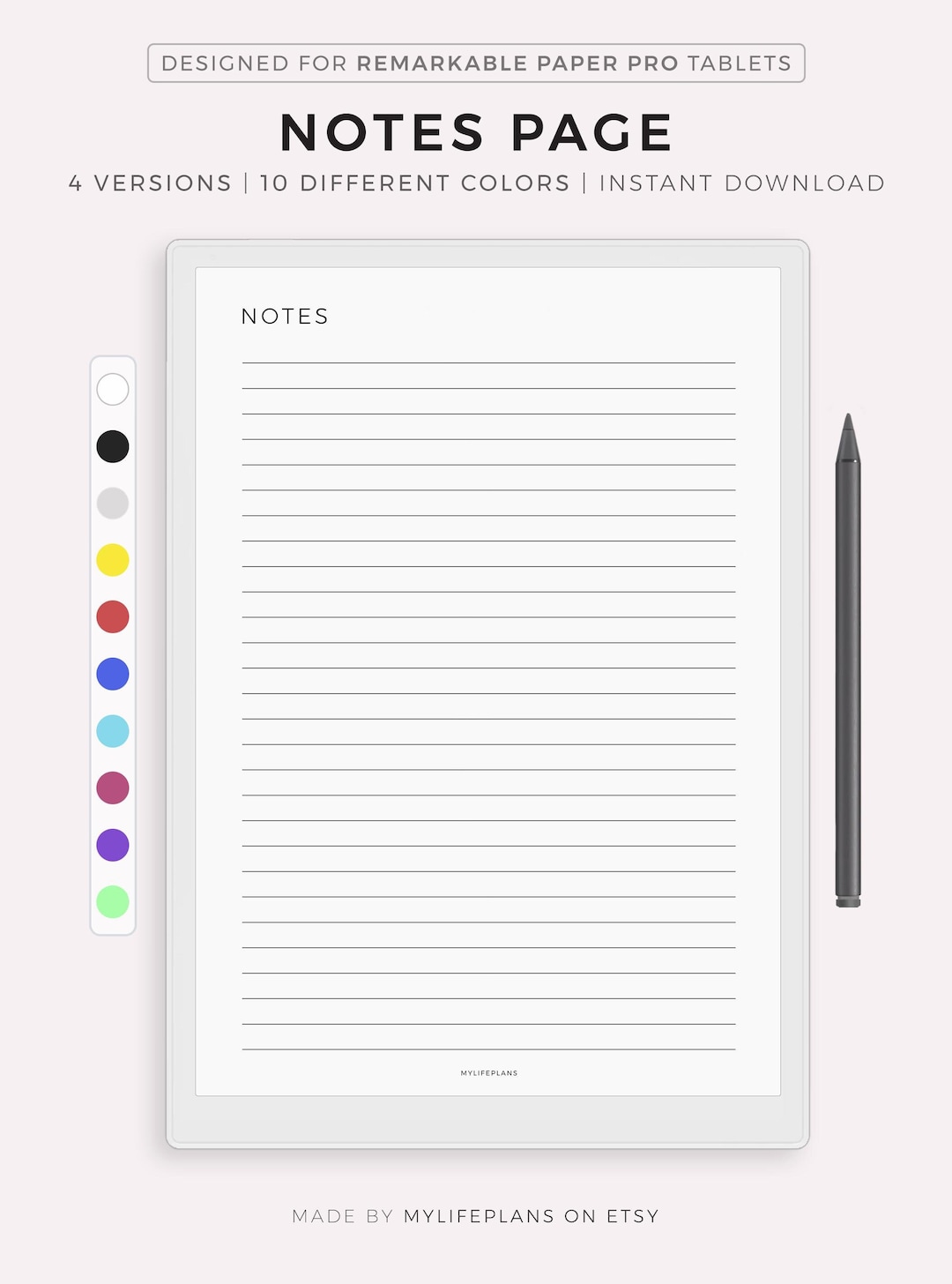 Notes Page for Remarkable Paper Pro, Lined Notes Template, Note Taking ...