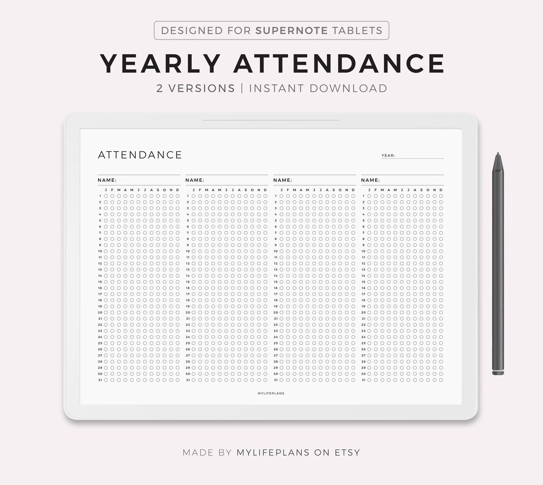 Yearly Employee Attendance Log Working Days, Days Off, Vacations, Ect ...