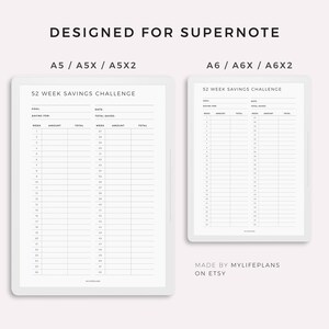 52 Week Savings Challenge for Supernote A5X/A5/A6X2/A6X/A6, Yearly ...