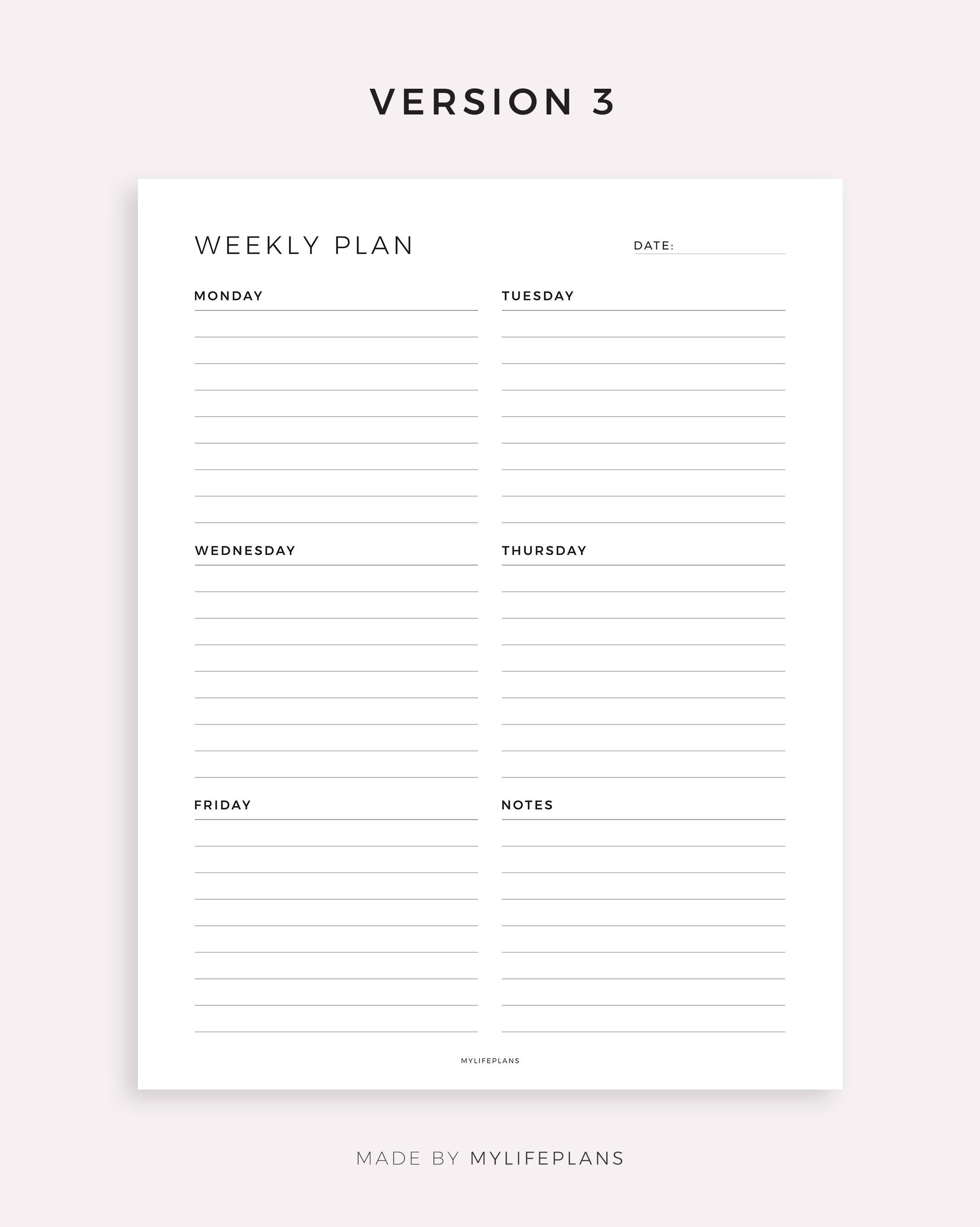 Five Day Weekly Planner Printable for Happy Planner Classic & Big ...