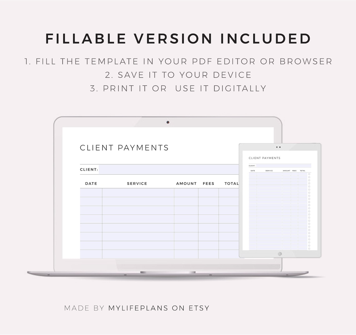 Client Payment History Tracker Printable, Client Payment Log, Client ...