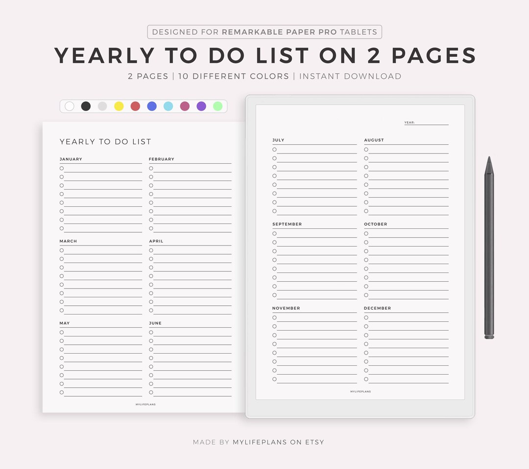 Yearly to Do List on Two Pages, Yearly Tasks, Yearly Planner, Annual ...