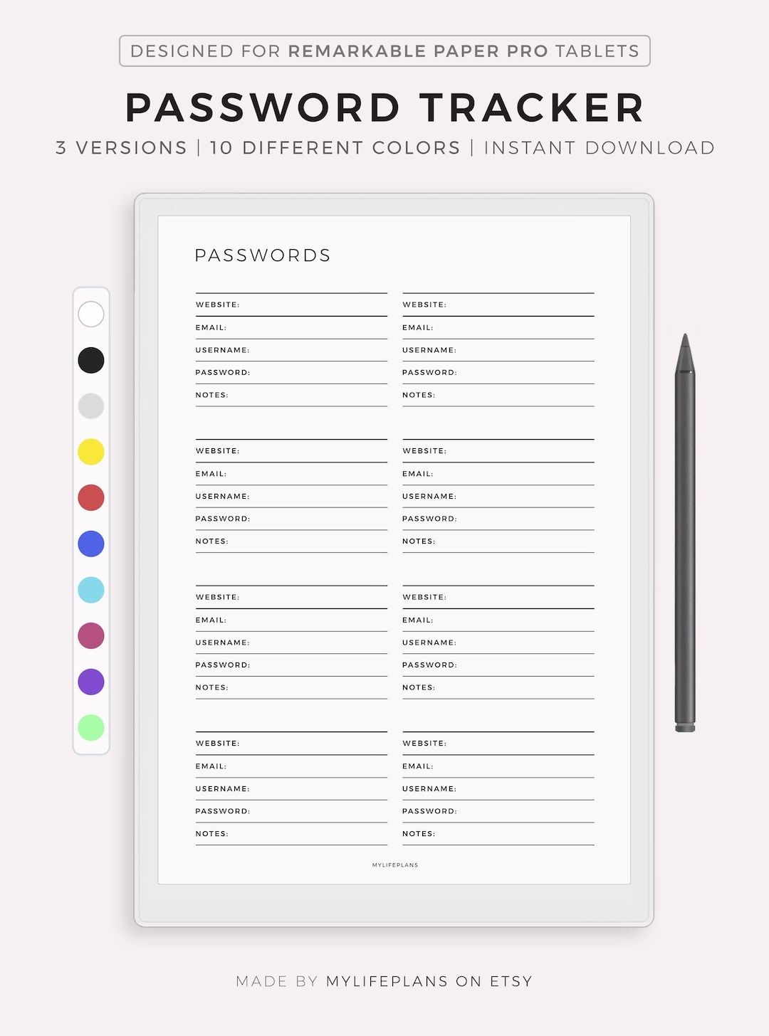 Password Tracker for Remarkable Paper Pro, Password Keeper, Password ...