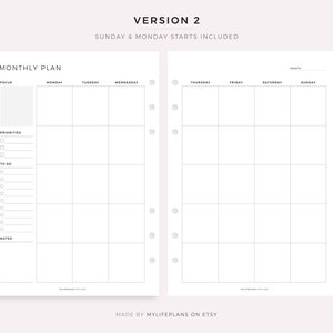 Printable Monthly Planner on Two Pages, Month at a Glance, Monthly ...