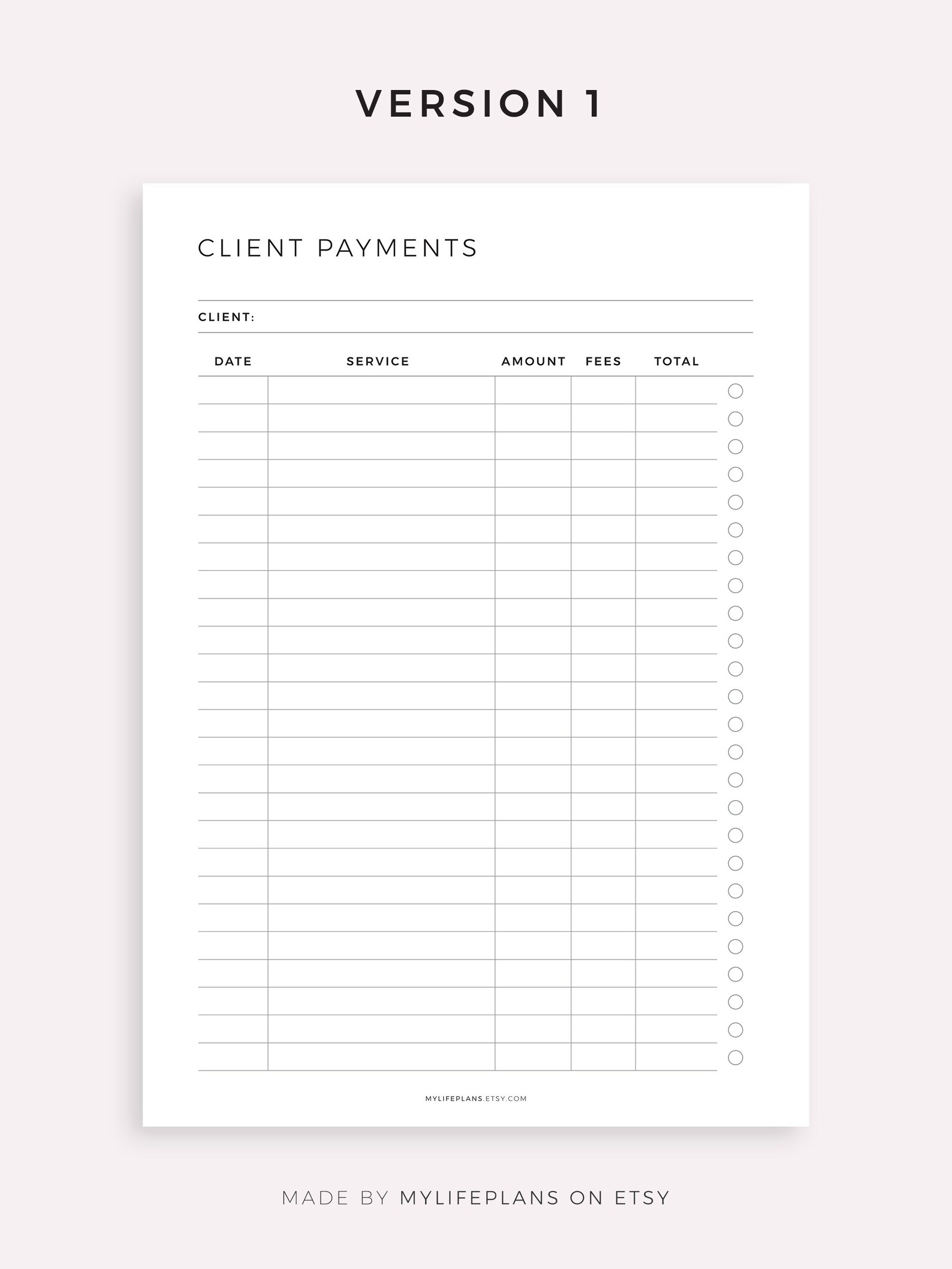 Client Payment History Tracker Printable Client Payment Log - Etsy