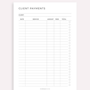 Client Payment History Tracker Printable, Client Payment Log, Client ...