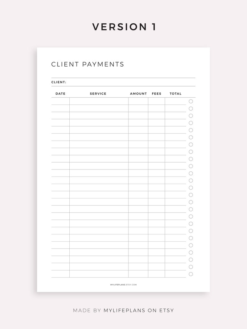 Client Payment History Tracker Printable, Client Payment Log, Client ...
