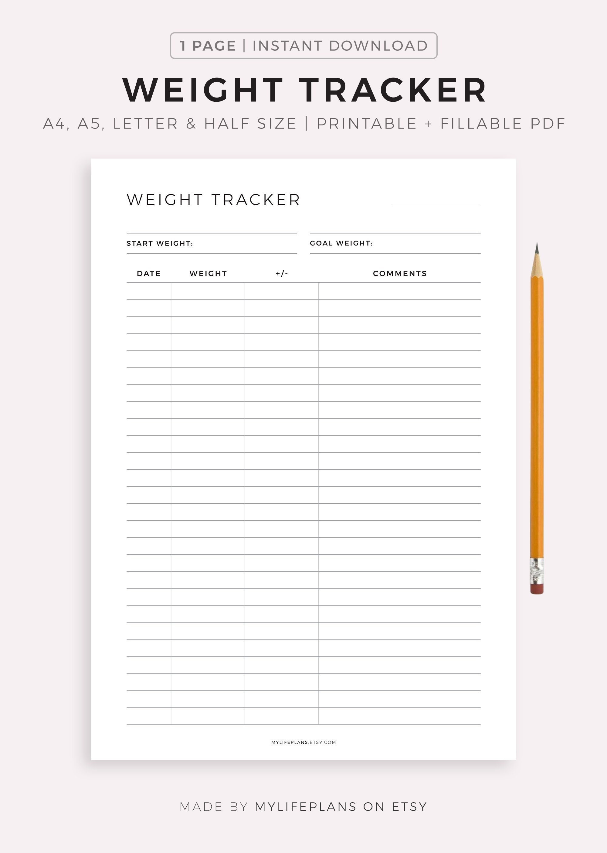 Weight Record Chart Weight Tracker Graphing Chart, Editable Pdf,