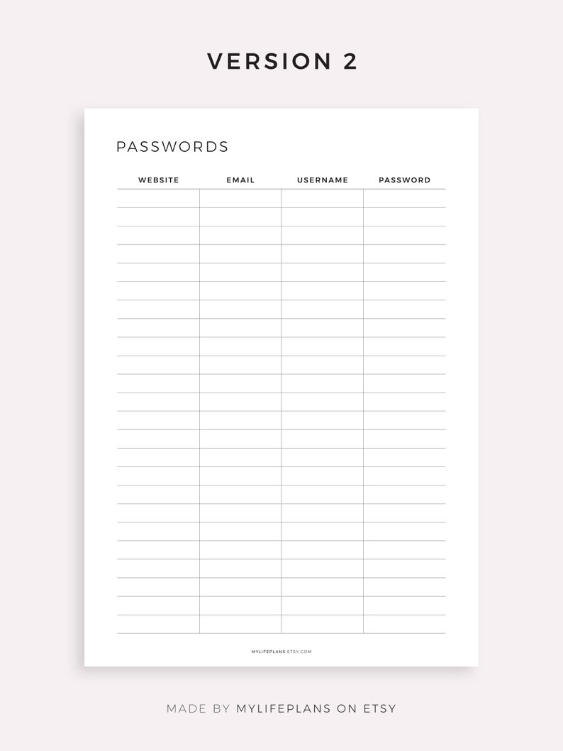 Simple Password Tracker Password Keeper Password Organizer - Etsy