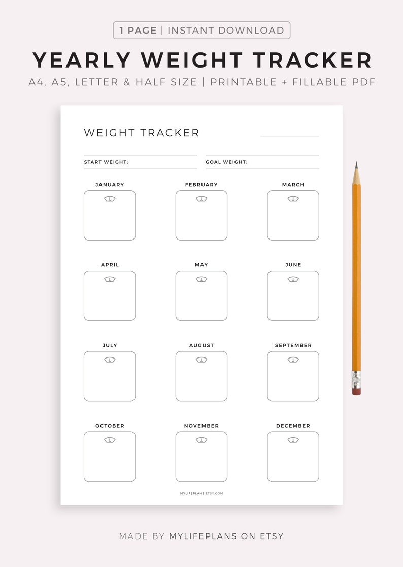 Yearly Weight Tracker Printable Monthly Weight Goal Progress - Etsy