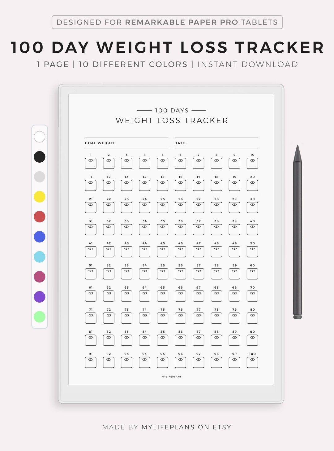 100 Day Weight Loss Tracker, Weight Loss Challenge, Weight Loss Goal ...