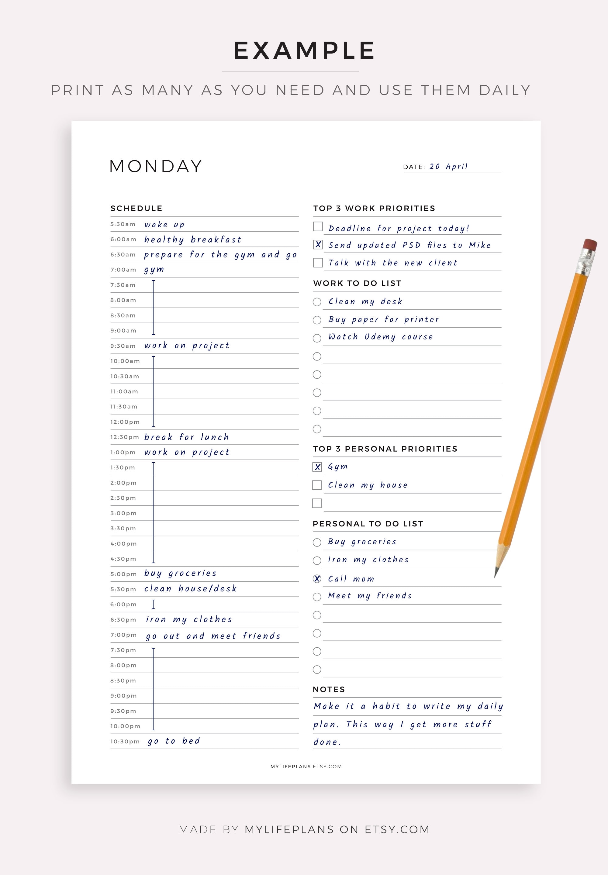 Work From Home Planner Personal Daily Planner Productivity - Etsy
