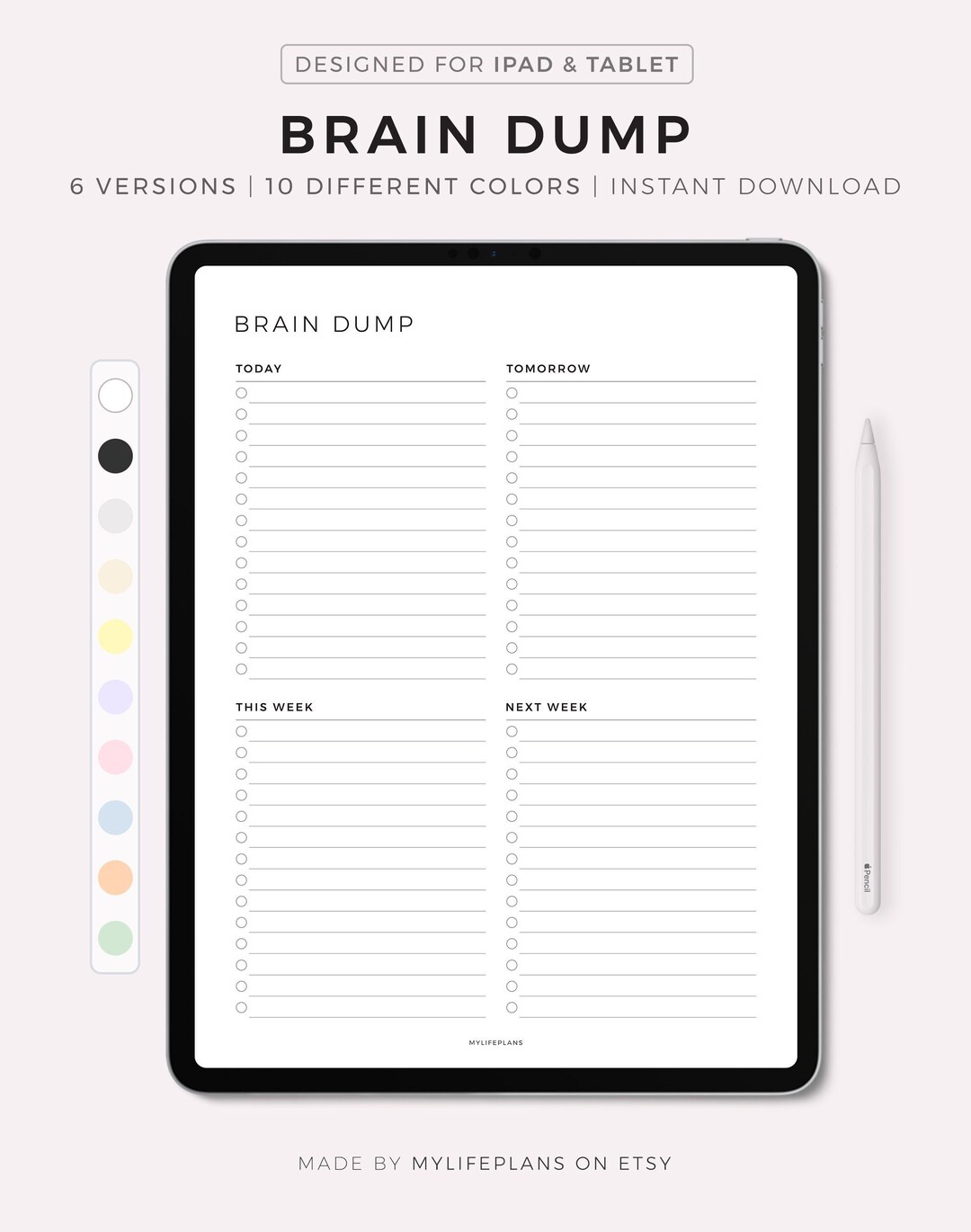 Brain Dump Digital Planner, Priorities Organizer, Get It Done Plan, to ...