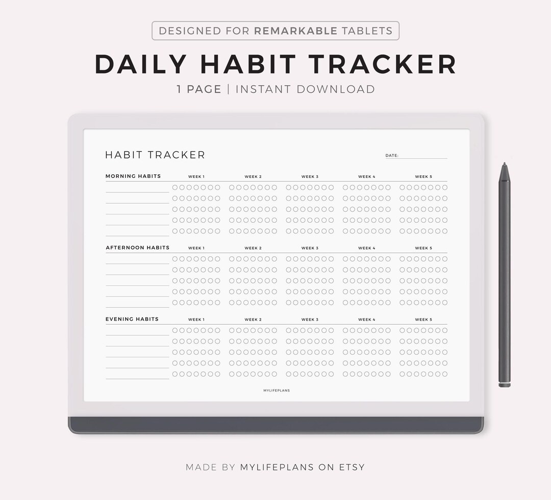 Daily Habit Tracker for Remarkable 2, Daily Routine Planner, Monthly ...