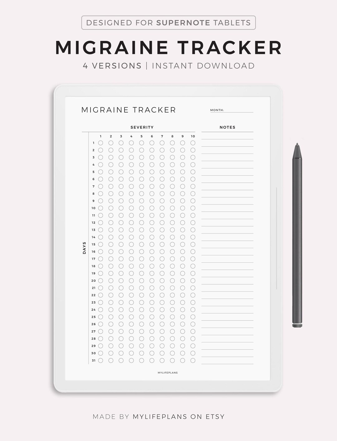 Monthly Migraine Tracker for Supernote A5X2/A5X/A5/A6X2/A6X/A6 ...