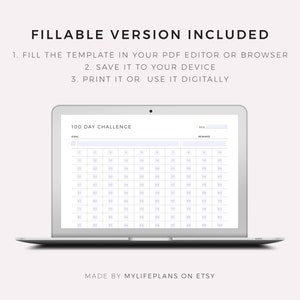 100 Day Challenge Printable Landscape, Goal Setting, Progress Tracker ...