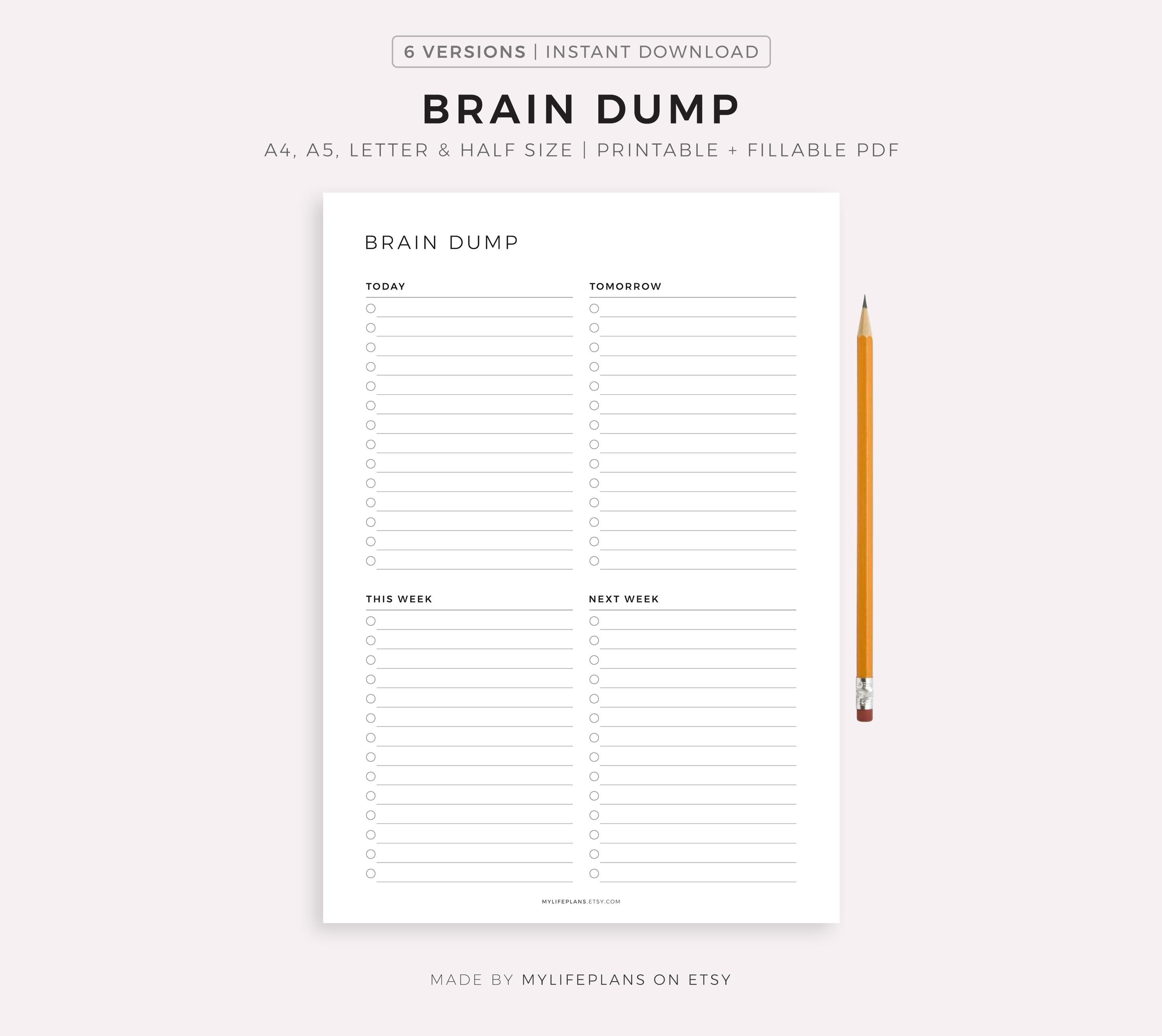 Brain Dump Printable, Priorities Organizer, to Do List Template, Get It ...