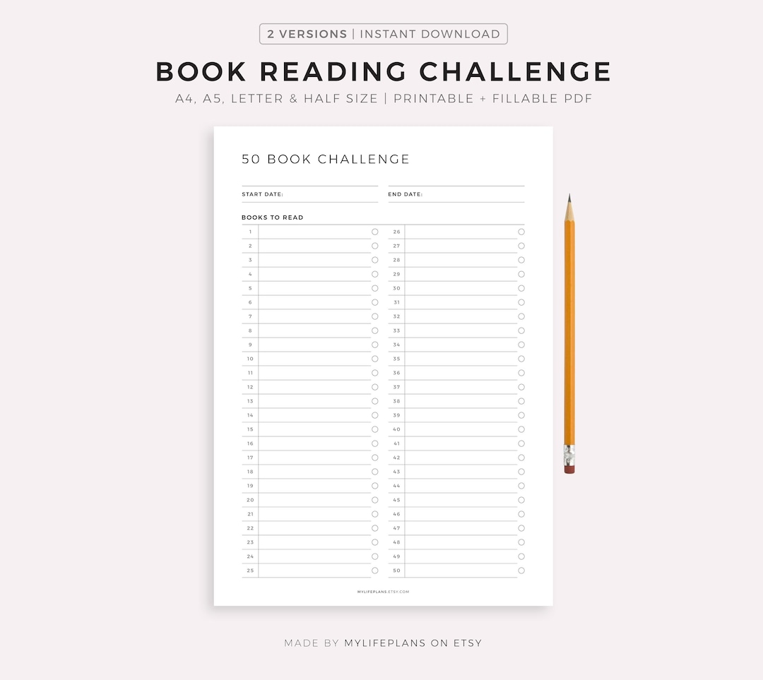 Book Reading Challenge Printable Template, Book Reading Tracker, Books ...