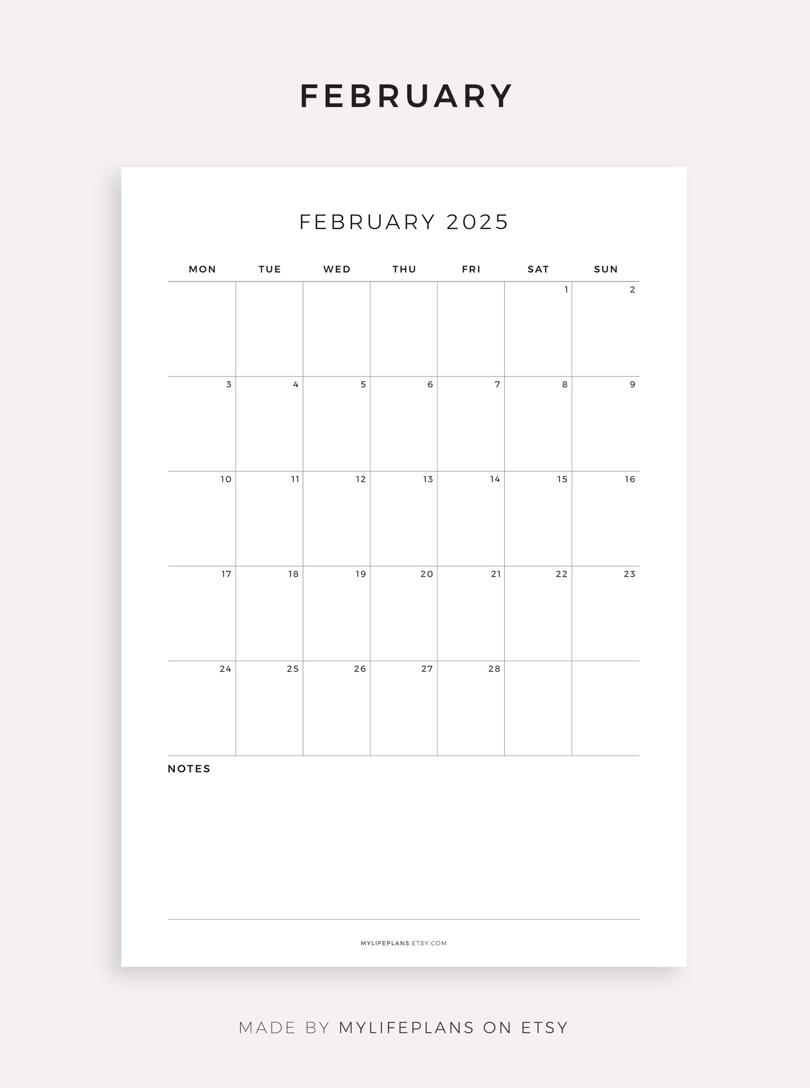 2025 Monthly Calendar With Notes, Printable Calendar Template ...
