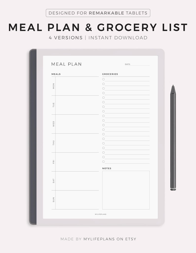 Weekly Meal Planner With Grocery List, 7 Day Menu Plan, Food Planner ...