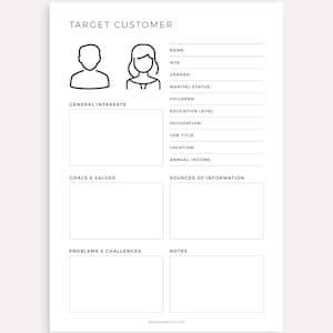 Target Customer Template Printable, Consumer Profile Worksheet, Ideal ...