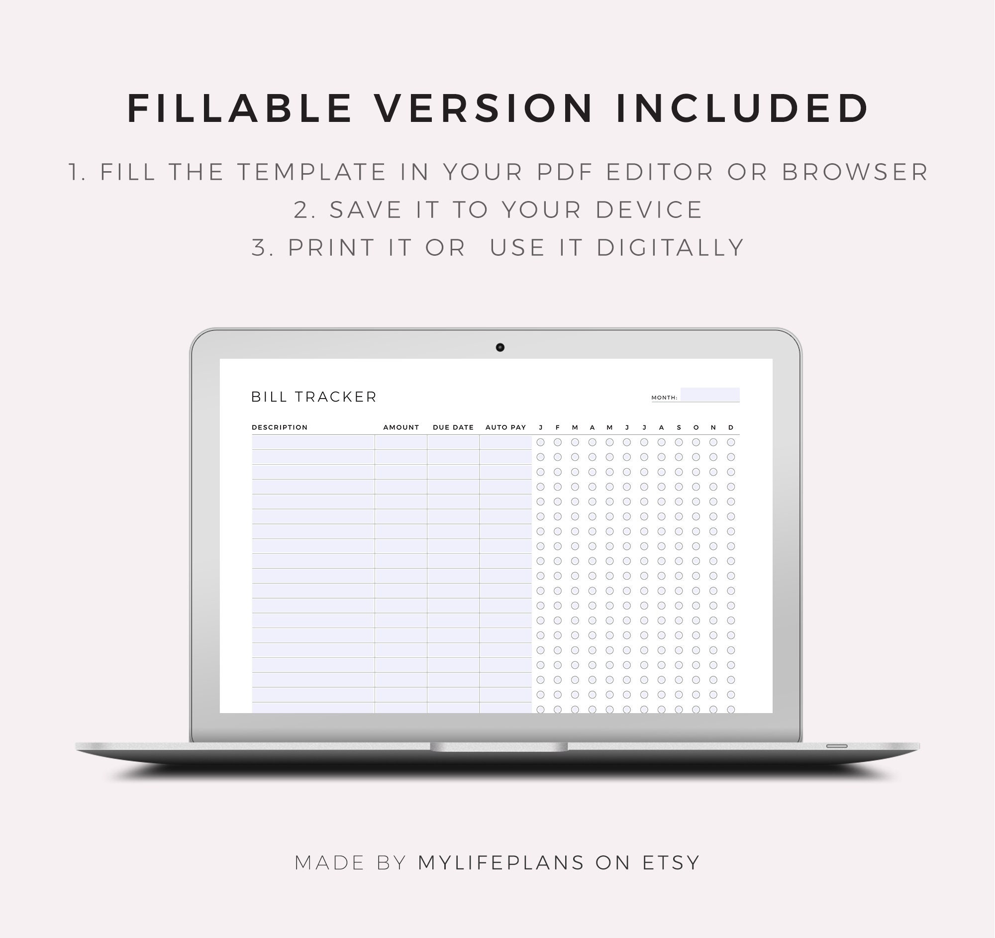 Printable Bill Tracker Template Landscape, Bill Organizer, Monthly ...