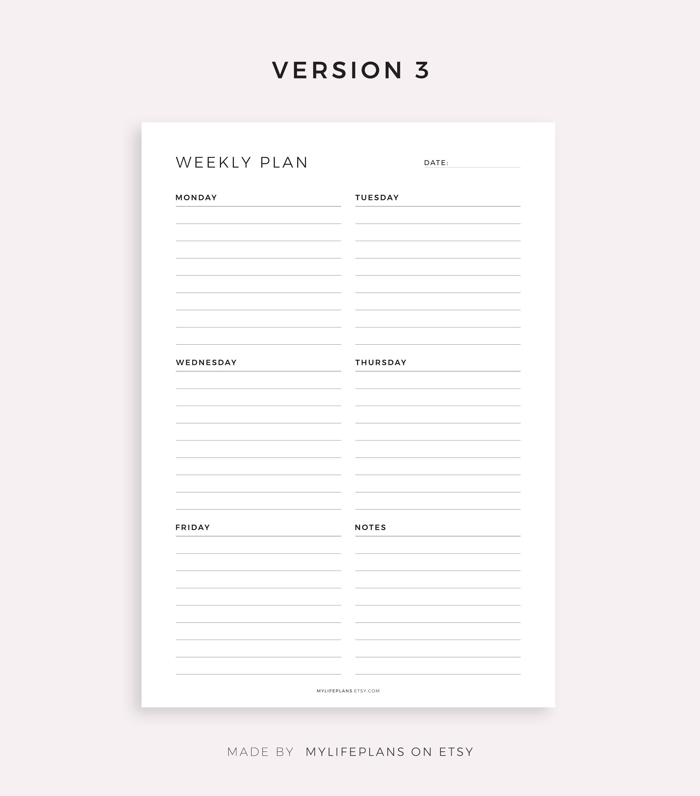 Five Day Weekly Planner Printable Student Planner Desk | Etsy