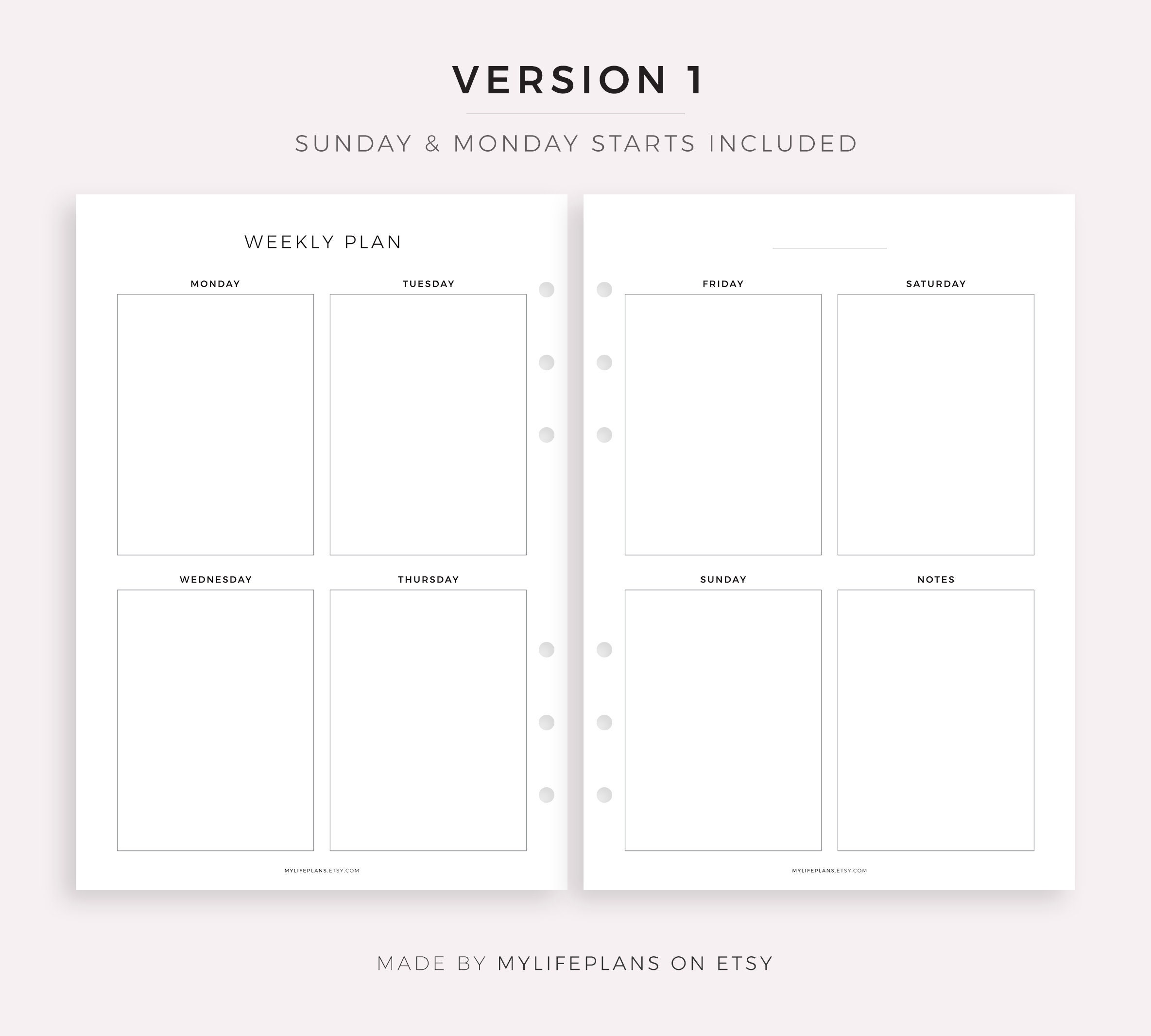 Weekly Planner Printable Vertical Minimalist Weekly Schedule | Etsy