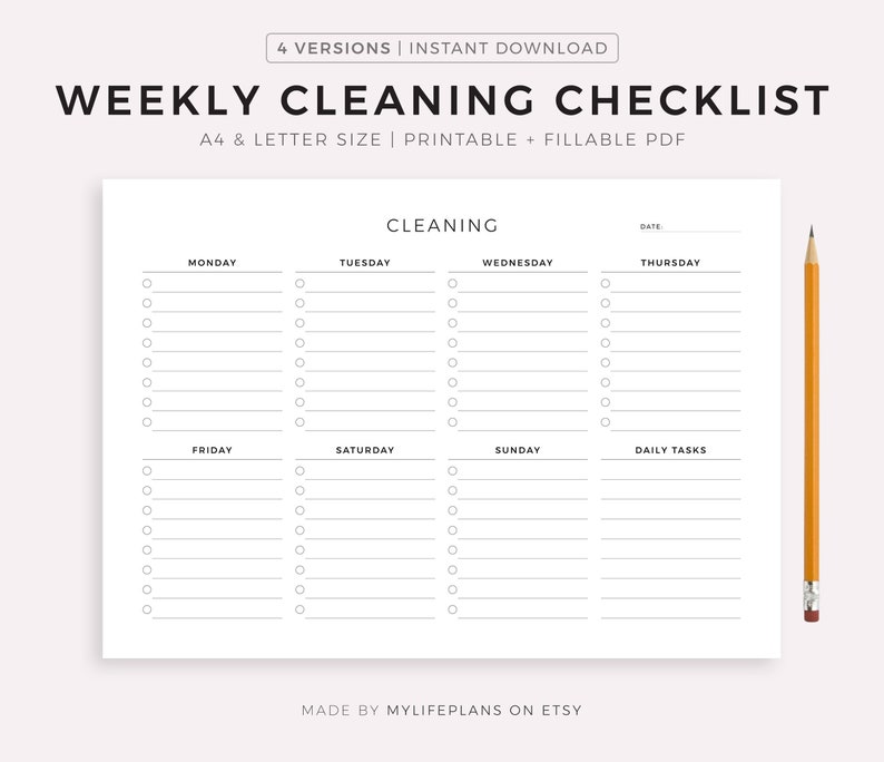 Weekly Cleaning Checklist Printable Landscape Cleaning to Do - Etsy UK