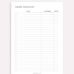 Video Games Wishlist Printable Page, A4/a5/letter/half Size, Instant ...