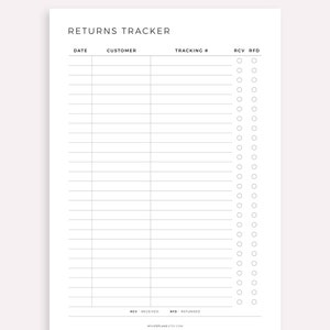 Returns Tracker Printable, Online Business Return Sheet, Order Returns ...