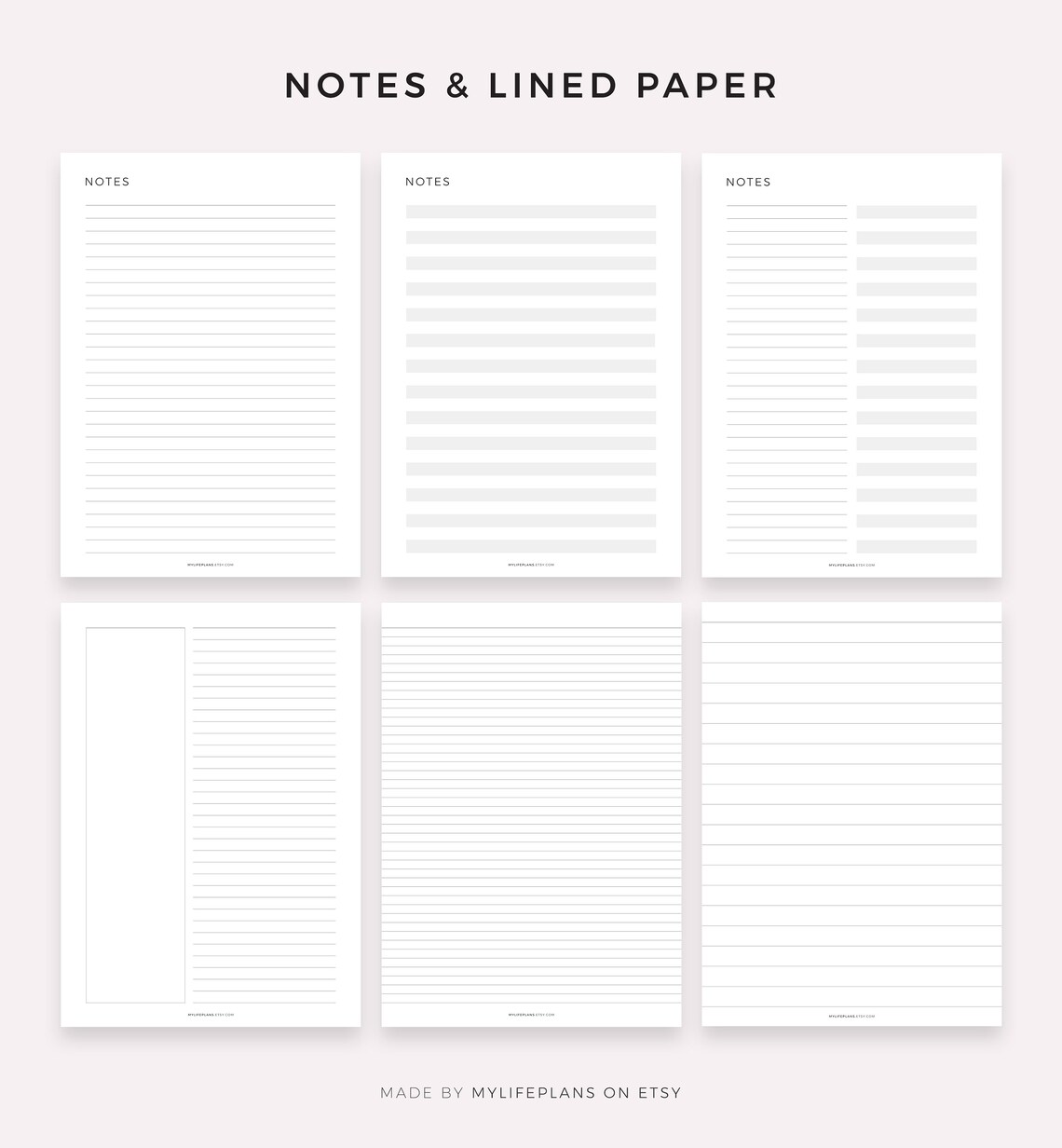 Printable Notes Paper Bundle: Lined, Graph, Dot Grid, Instant Download ...