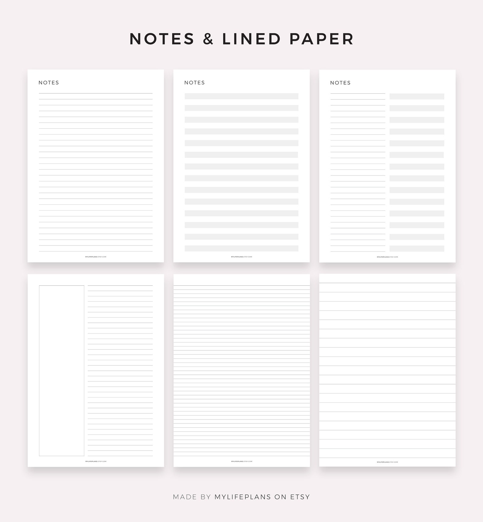 Printable Notes Paper Bundle: Lined, Graph, Dot Grid, Instant Download ...